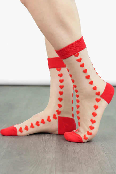 Sock Talk Women's Sheer Ankle Socks- Red, Heart – Lark London