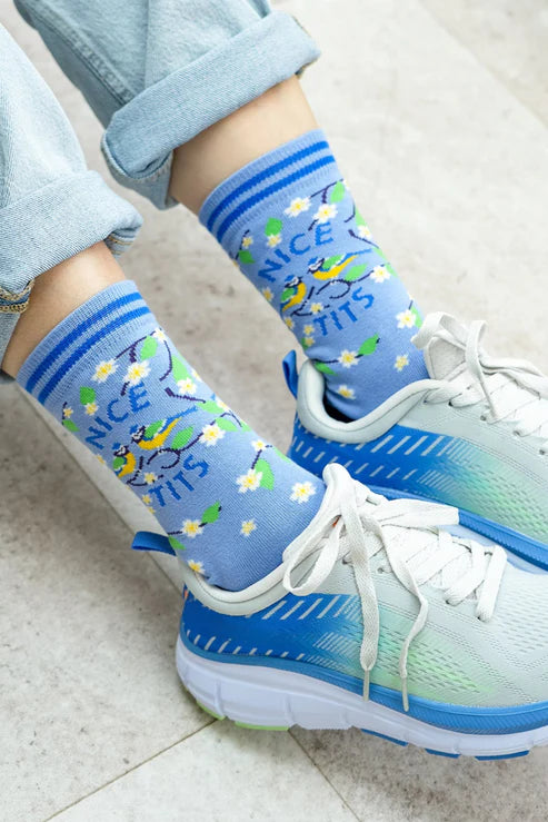 Sock Talk Women's Combed Cotton Ankle Socks- Blue, Nice Tits – Lark London